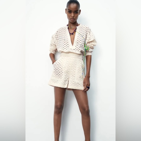 Zara | Other | Nwt Zara White Eyelet Short And Blouse Set | Poshmark